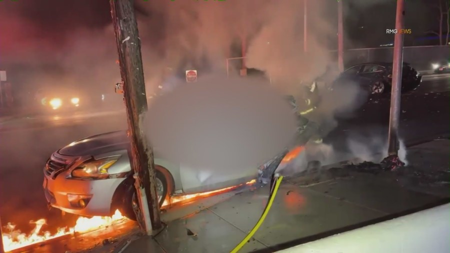 Fiery Freeway Off-ramp Crash Leaves 1 Dead In East Los Angeles - Car ...